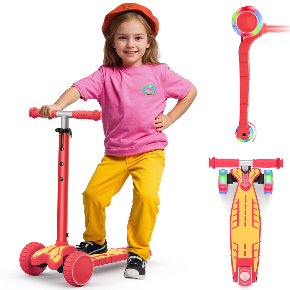 UPGO 3 Wheel Kid Scooter, 25mm Extra Thick Deck & Light Up Wheels, Adj ...