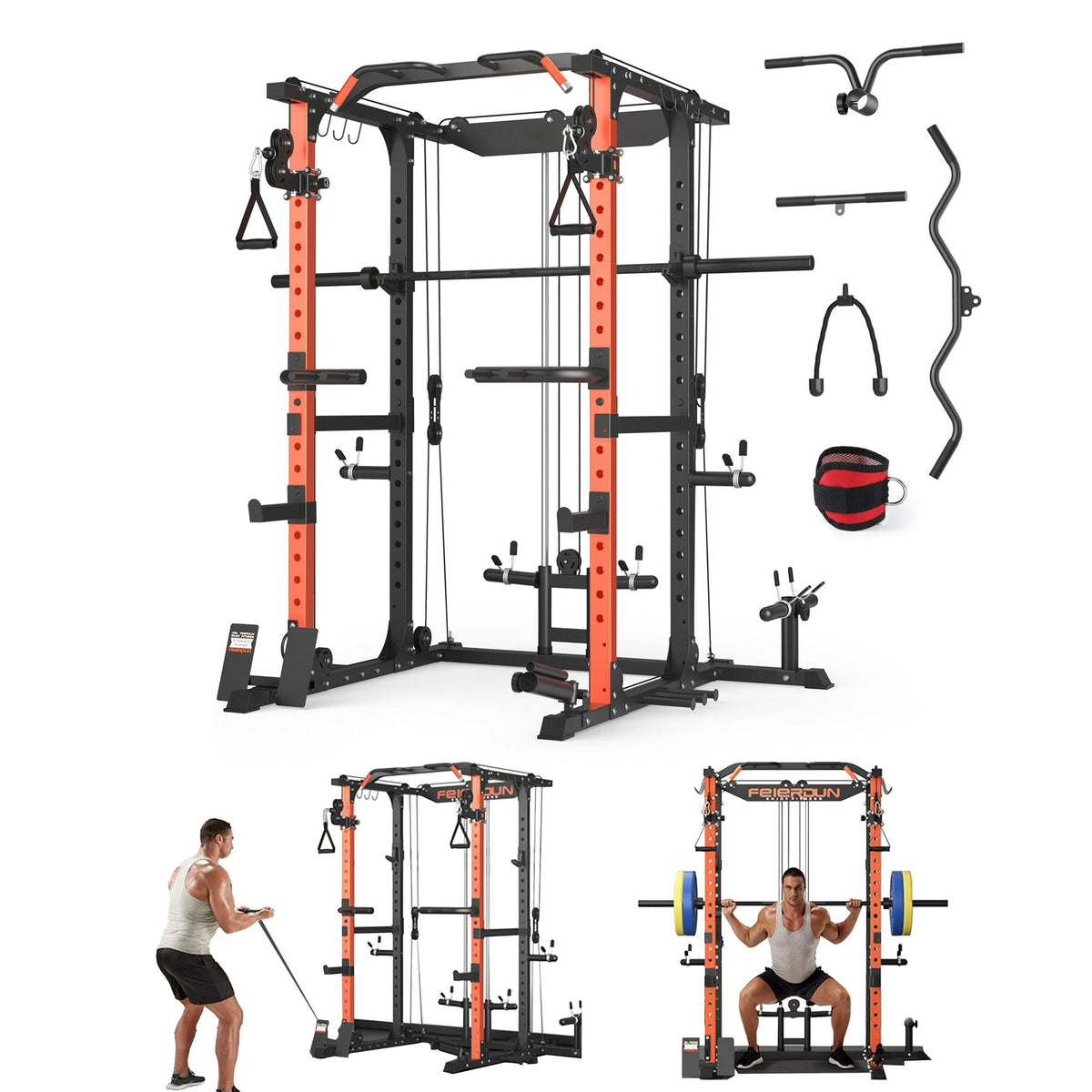 UPGO Multi-function Squat Rack Power Cage with 2000LBS Capacity, Cable ...