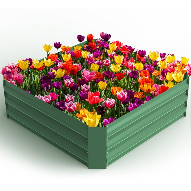 UPGO Raised Metal Garden Bed, 32"x32"x12" Steel Garden Bed Square Gard ...